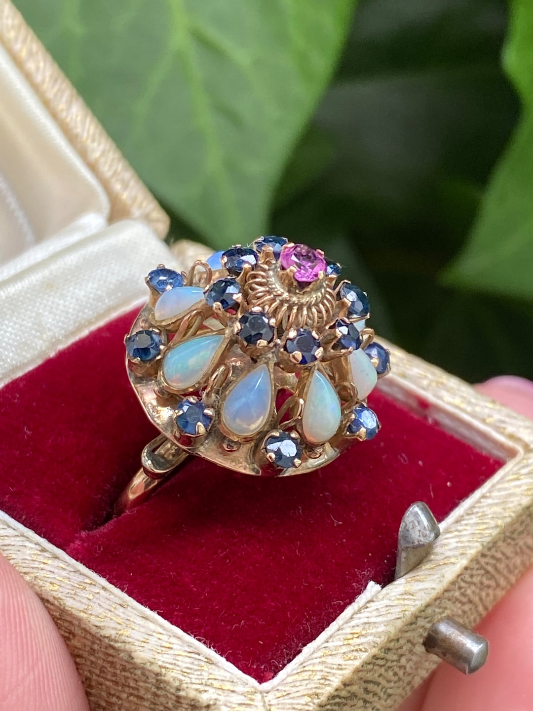 Vintage 14ct Gold Harem Ring, Multi Stone Sapphire Garnet Opal Ring ...