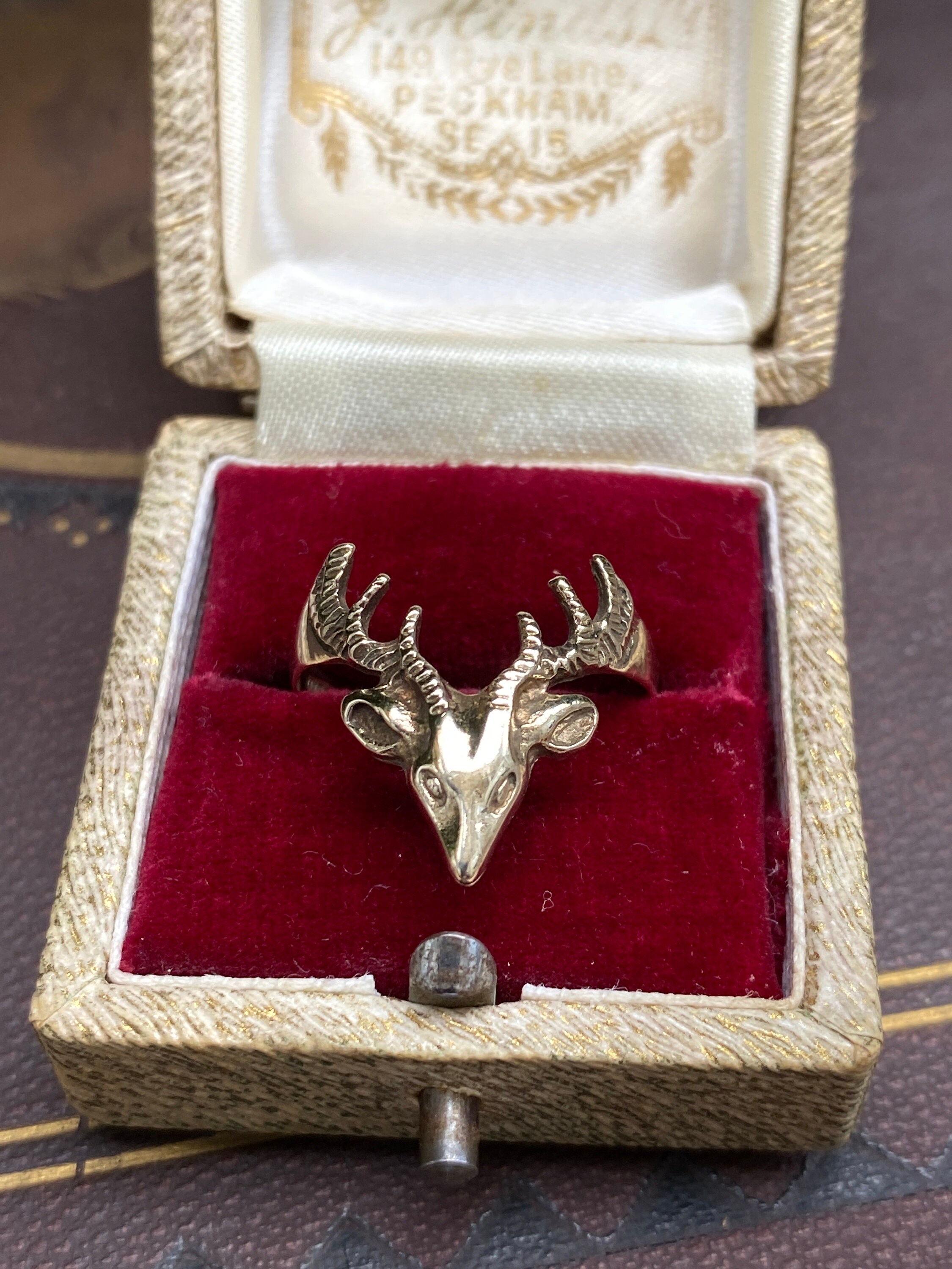 Vintage 9ct Gold Stag Head Antler Ring Sizeq1/2 R 8.75 - Etsy