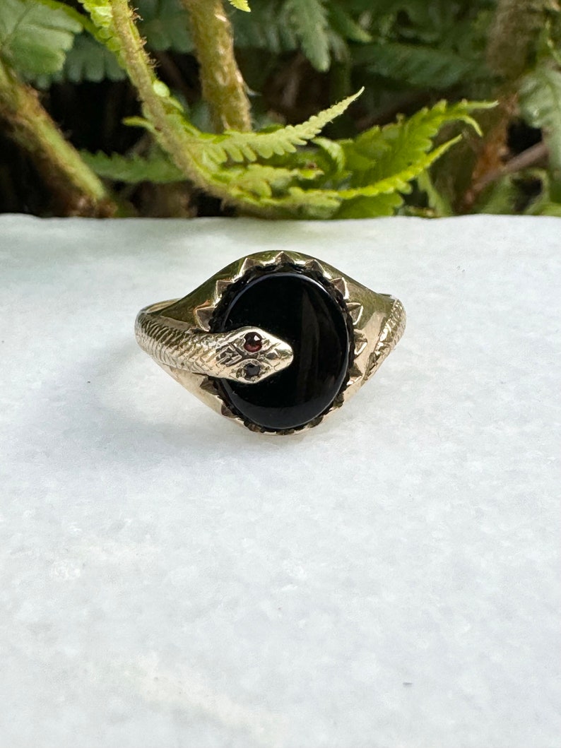 9ct Gold Onyx Snake Ring Size T 9.75 - Etsy