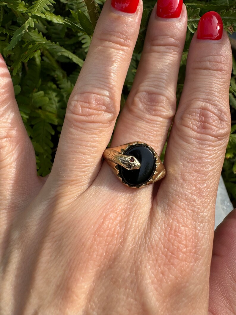 9ct Gold Onyx Snake Ring Size T 9.75 - Etsy
