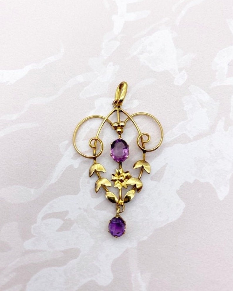 Antique Pendant 9ct Gold Amethyst Lavalier Pendant - Etsy