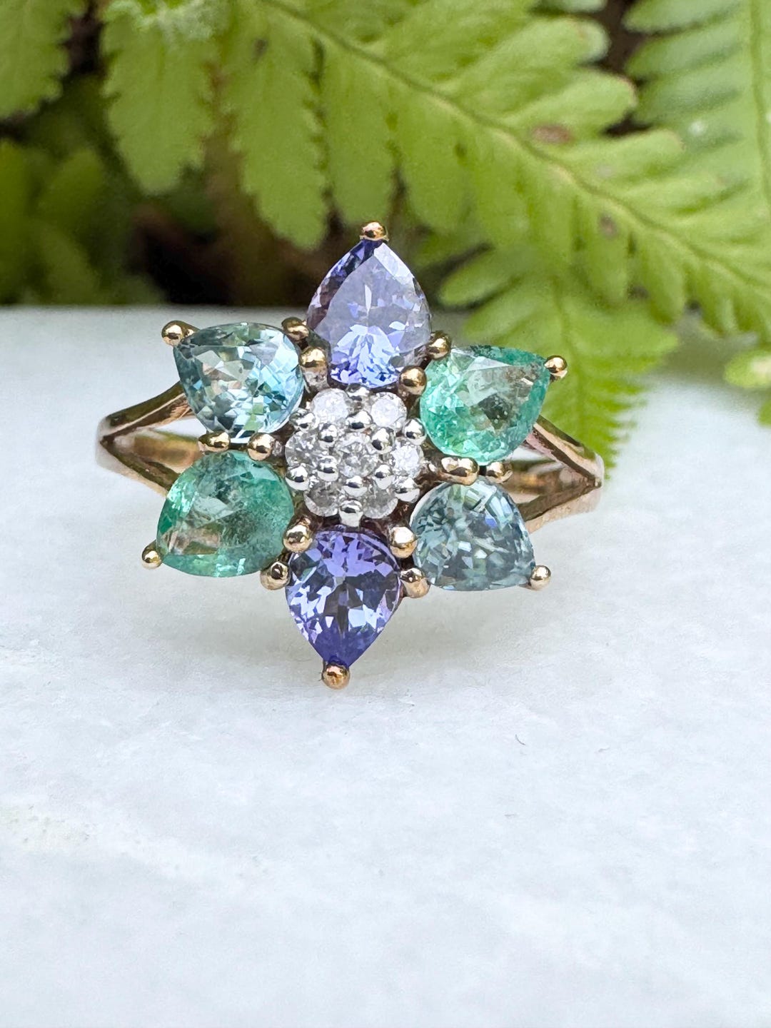 Vintage Multi Gemstone 9ct Gold Flower Ring Size N 1/2, 7 - Etsy