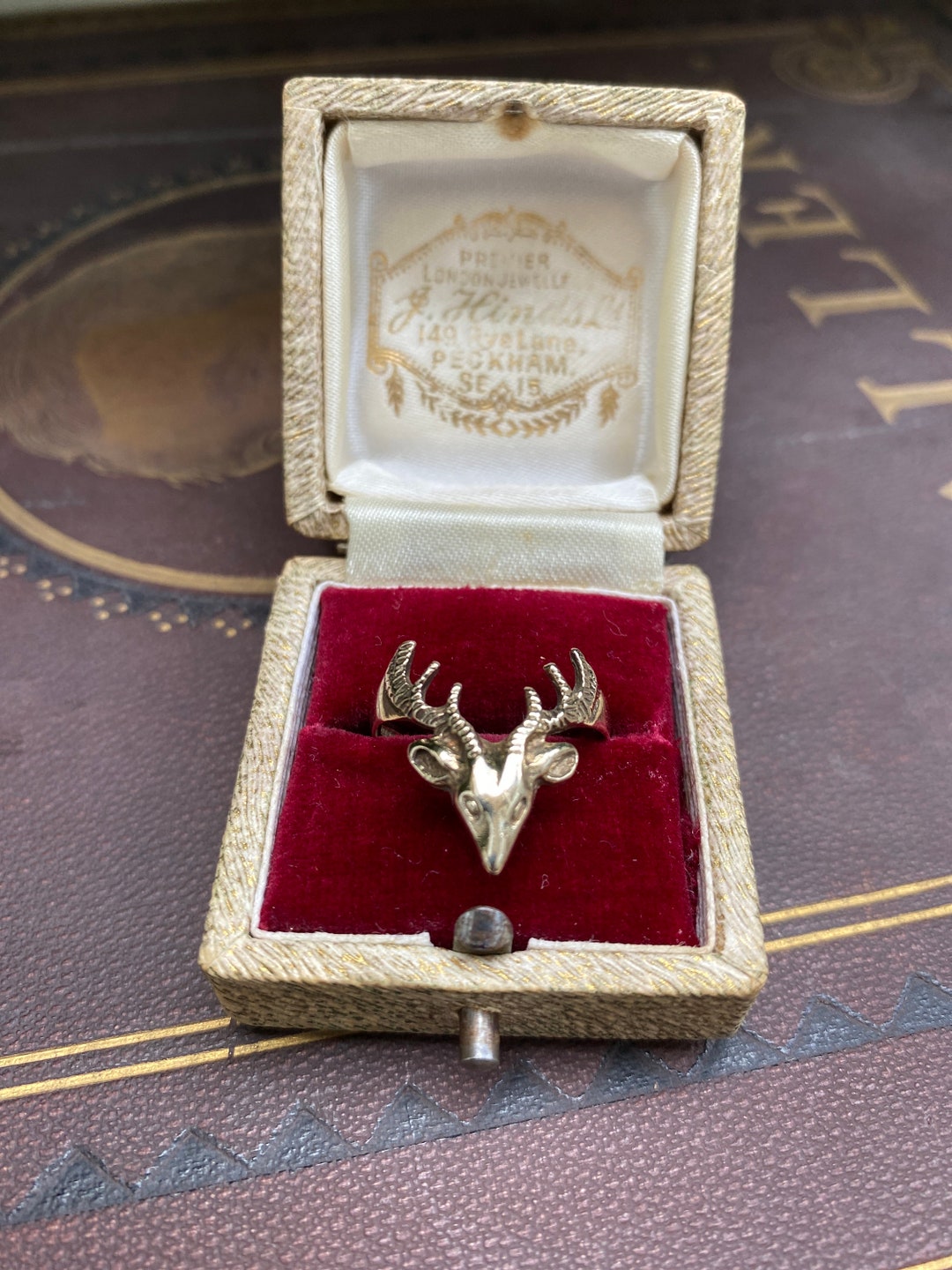 Vintage 9ct Gold Stag Head Antler Ring Sizeq1/2 R 8.75 - Etsy