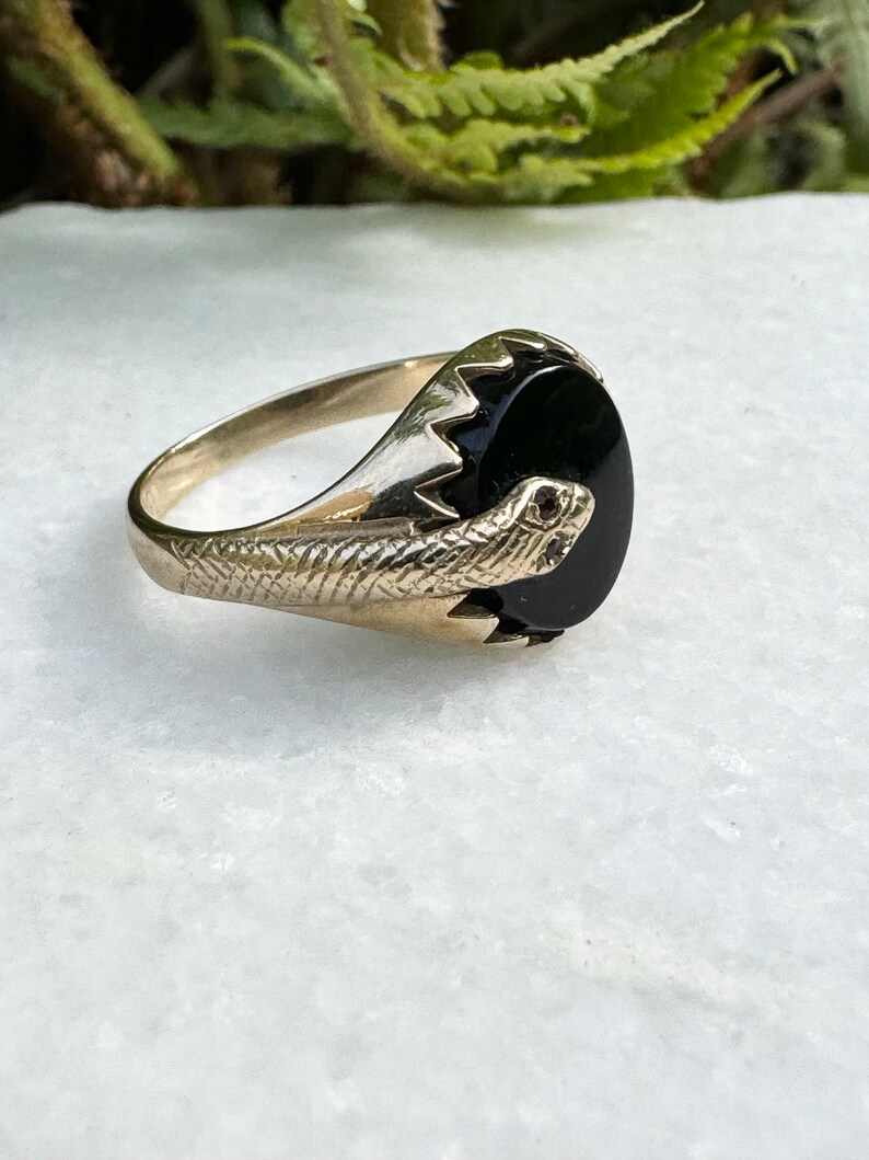 9ct Gold Onyx Snake Ring Size T 9.75 - Etsy