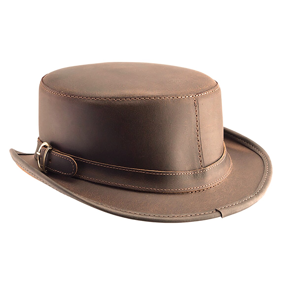 Short Top Hat Brown Color Handmade With Leather New With | Etsy