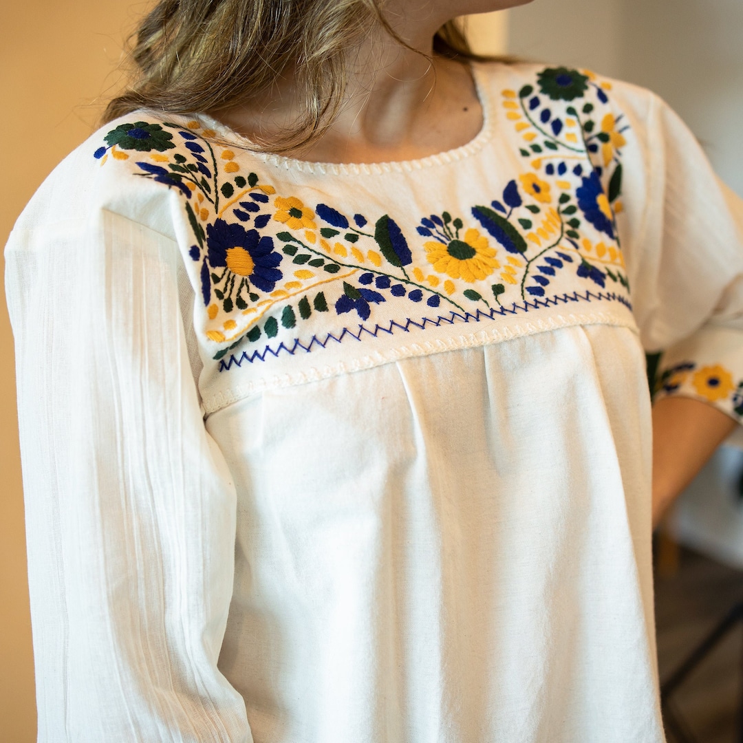 Embroidered Mexican Top, Folk Hippie Boho Style, Artisanal Tunic Top ...