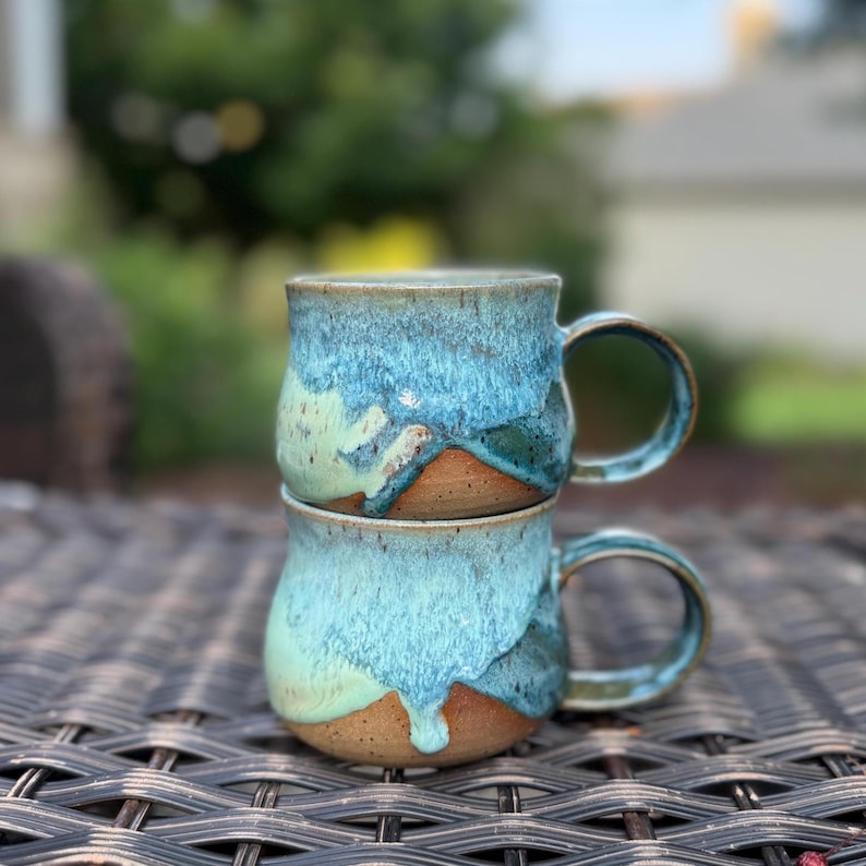 Ceramic Colorful Mugs, Wheel Thrown Mugs, Green and Blue Mug - Etsy