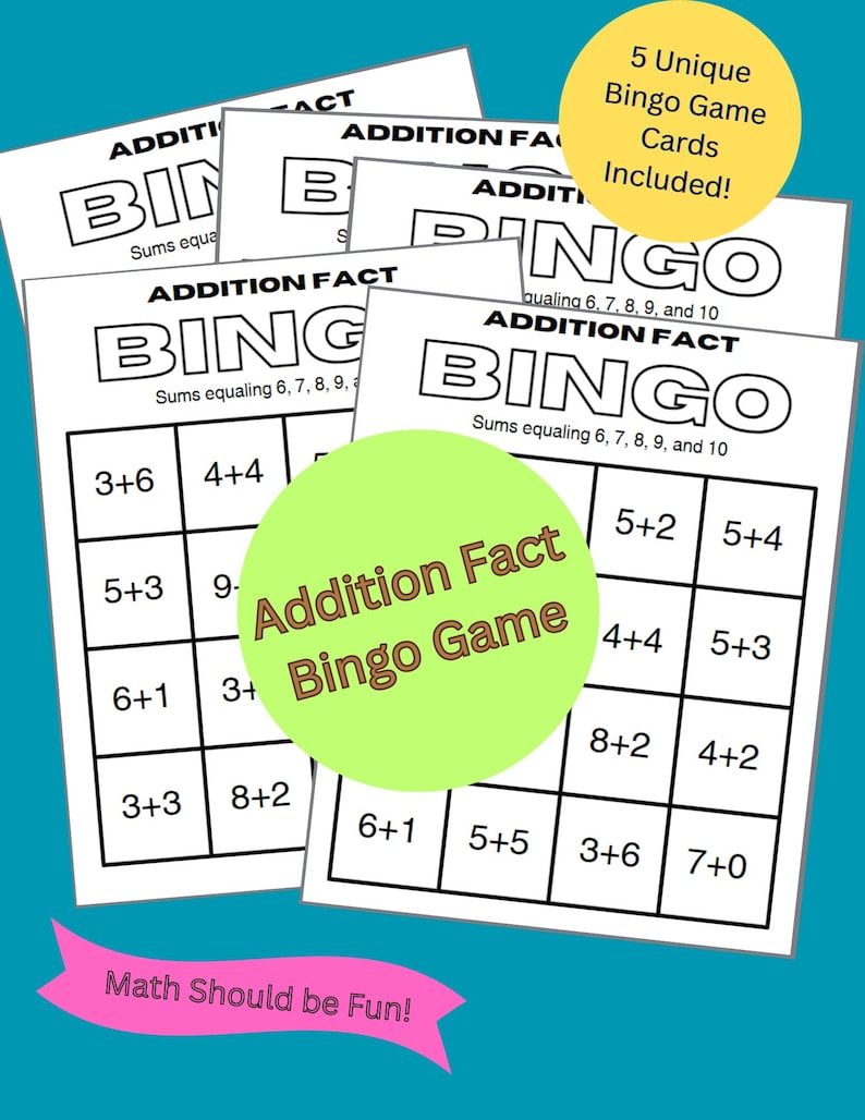 Addition Fact Bingo Game - Etsy