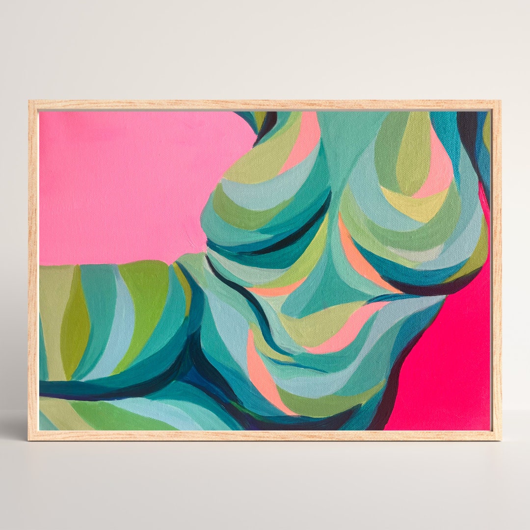 Female Empowering Art Print Figurative Art Blue And Pink Body