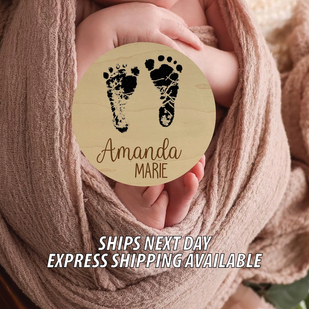 Baby Foot Print Announcement Sign / Baby Foot Print Sign / Wooden Baby ...
