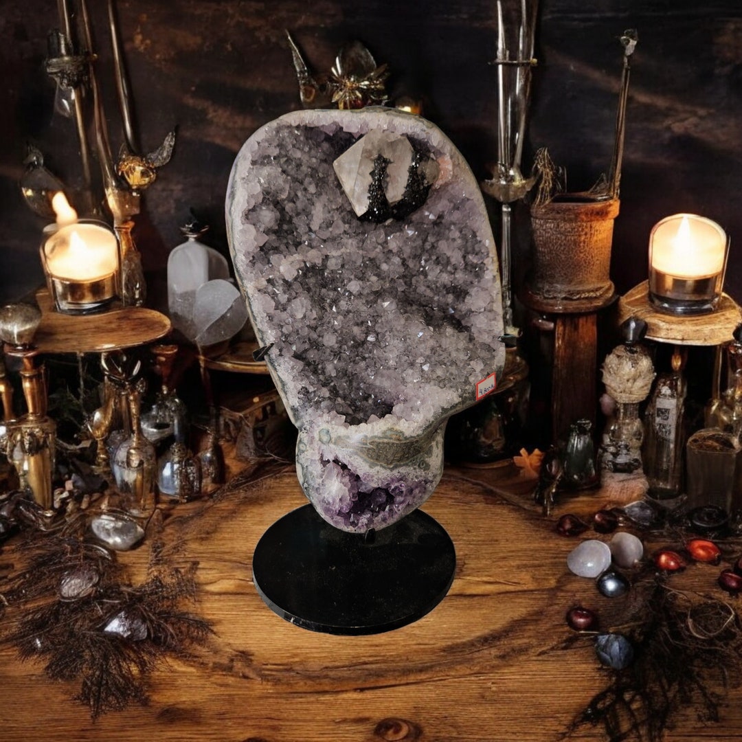 Amethyst With Calcite Inclusions on a Stand - Etsy