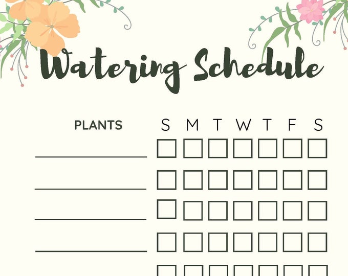 Printable Plant Watering Schedule Chart - Etsy