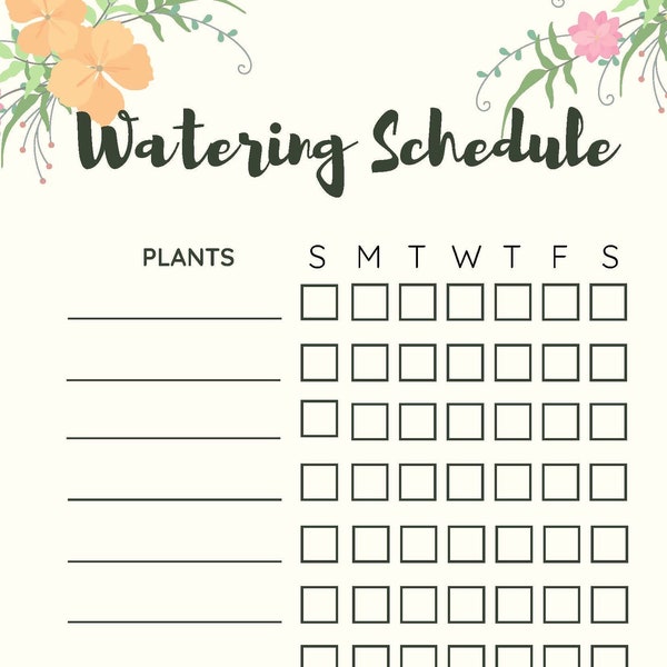 Plant Watering Chart - Etsy