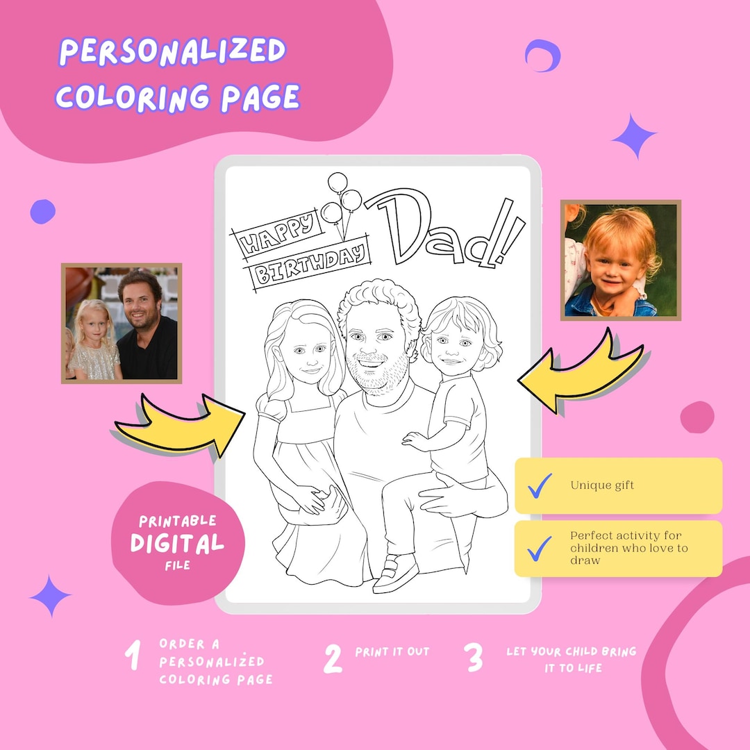 Happy Birthday Dad Coloring Page, Personalized Coloring Page, Dad Gift ...