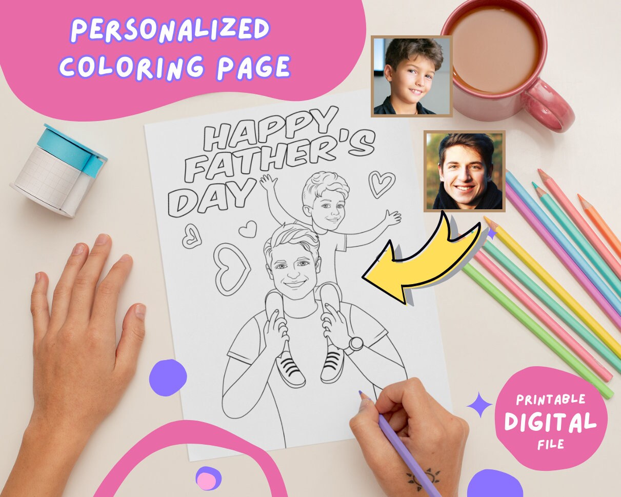 Fathers Day Coloring Page, Personalized Coloring Page, Dad Gift From ...