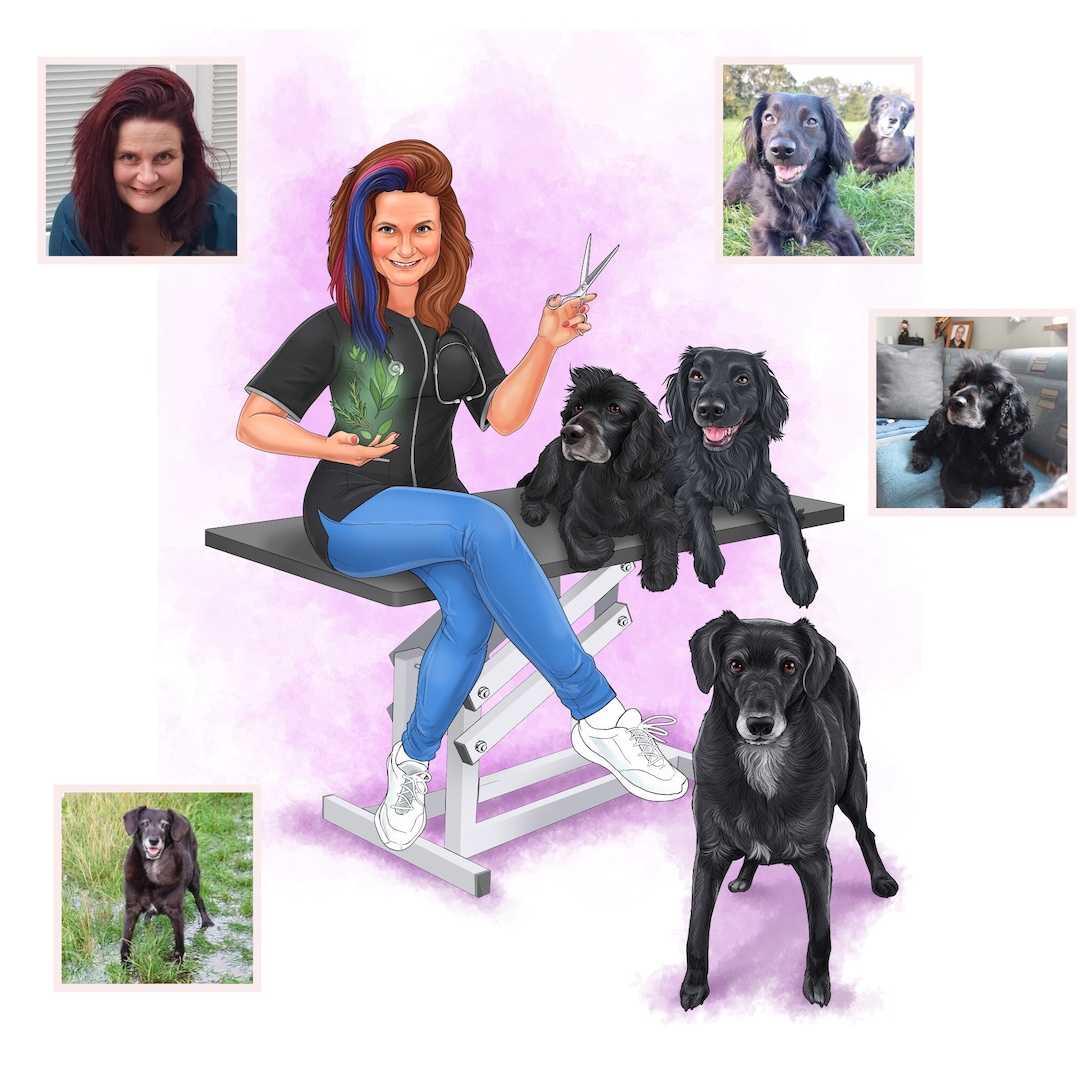 Pet Groomer Logo, Pet Groomer Gift, Pet Groomer Caricature Drawing, Dog ...