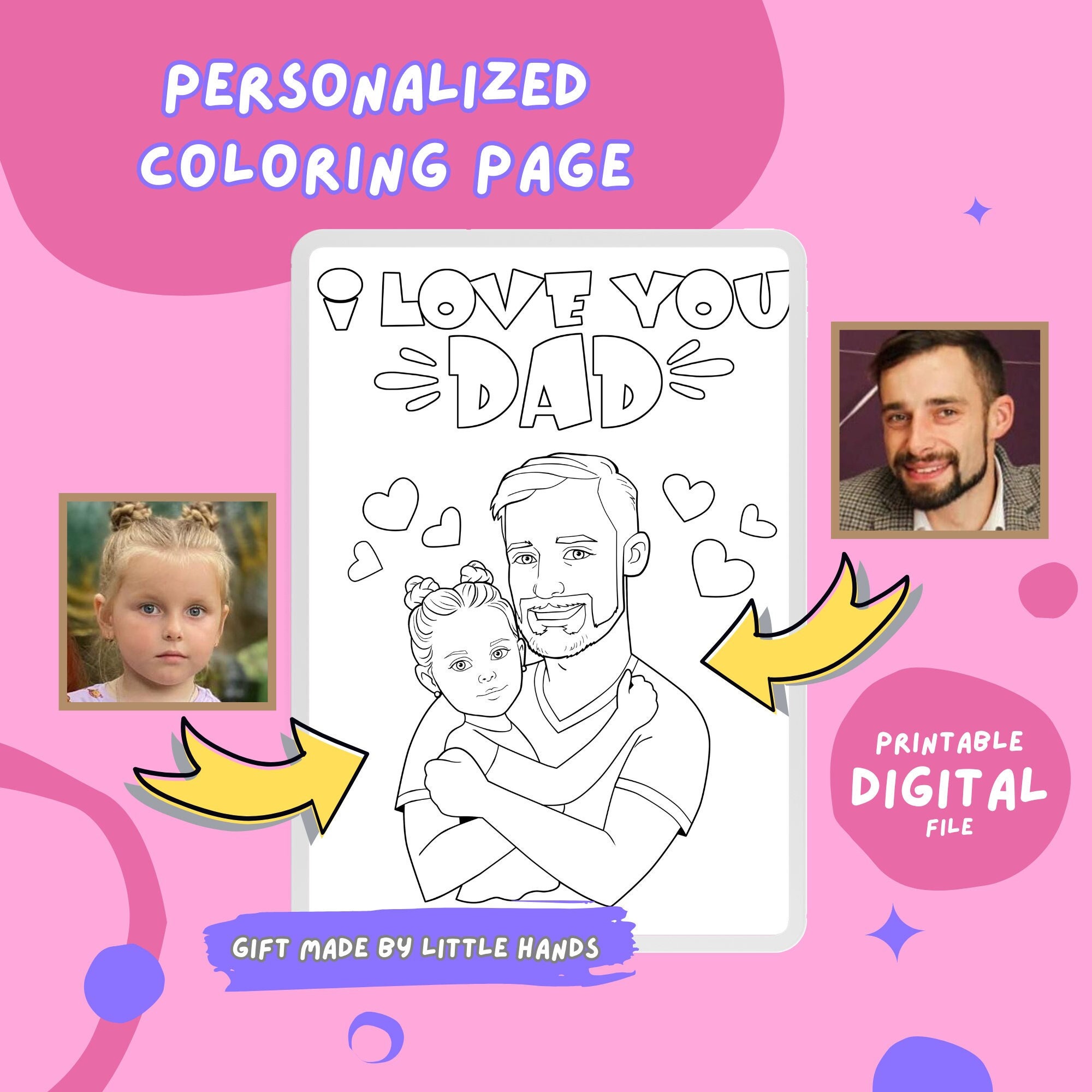 Custom Coloring Page, Personalized Coloring Page, Dad Gift From ...