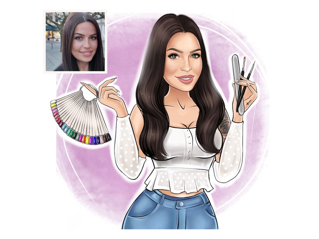 Nail Tech Cartoon Logo, Nail Tech Portrait, Custom Nails Salon Logo ...
