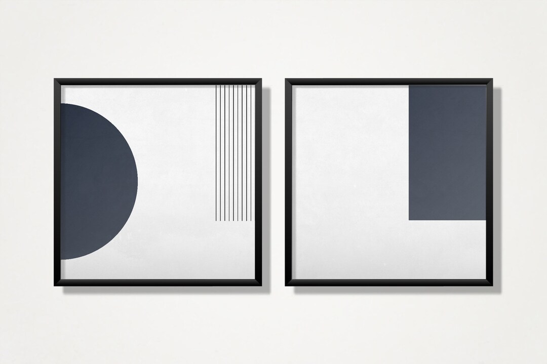 Blue Abstract Set of 2 Prints, Minimal Modern Shapes Prints, Instant ...