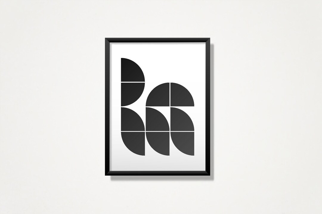 Black Mid-century Modern Digital Print, Modern Shapes Print, Instant ...