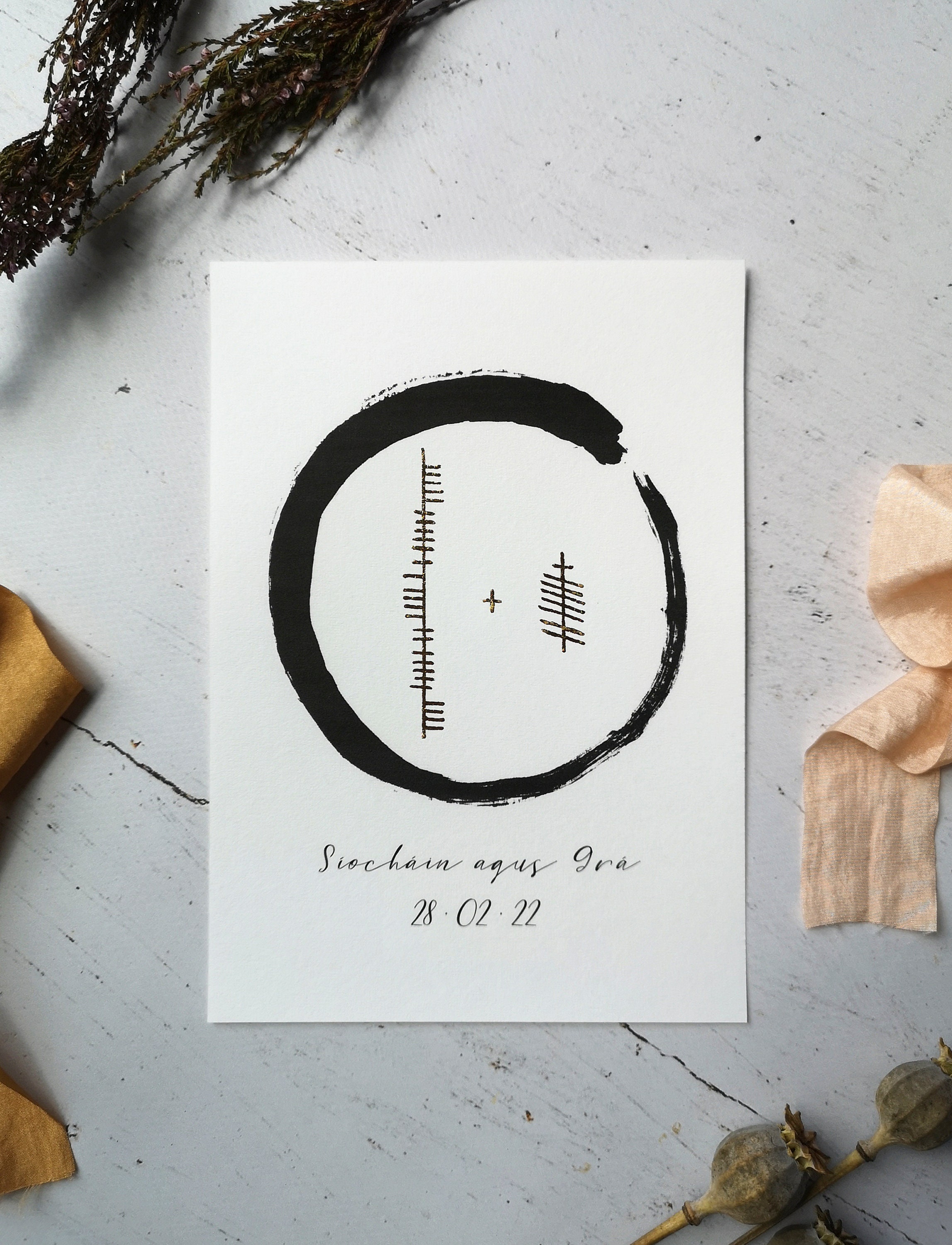The Enso Collection: Personalised Gold Leaf Ogham Inscription - Etsy