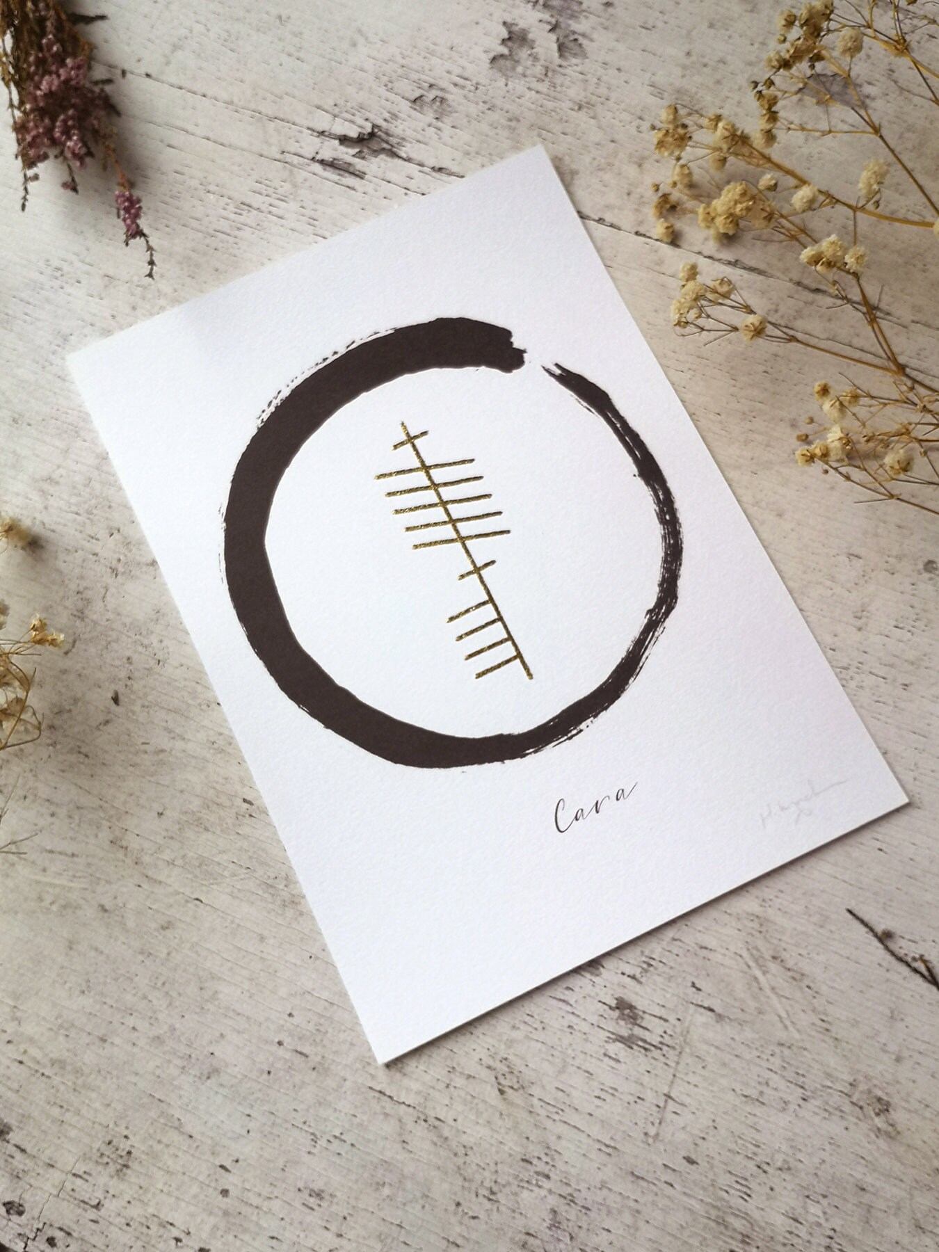 The Enso Collection: Personalised Gold Leaf Ogham Inscription - Etsy
