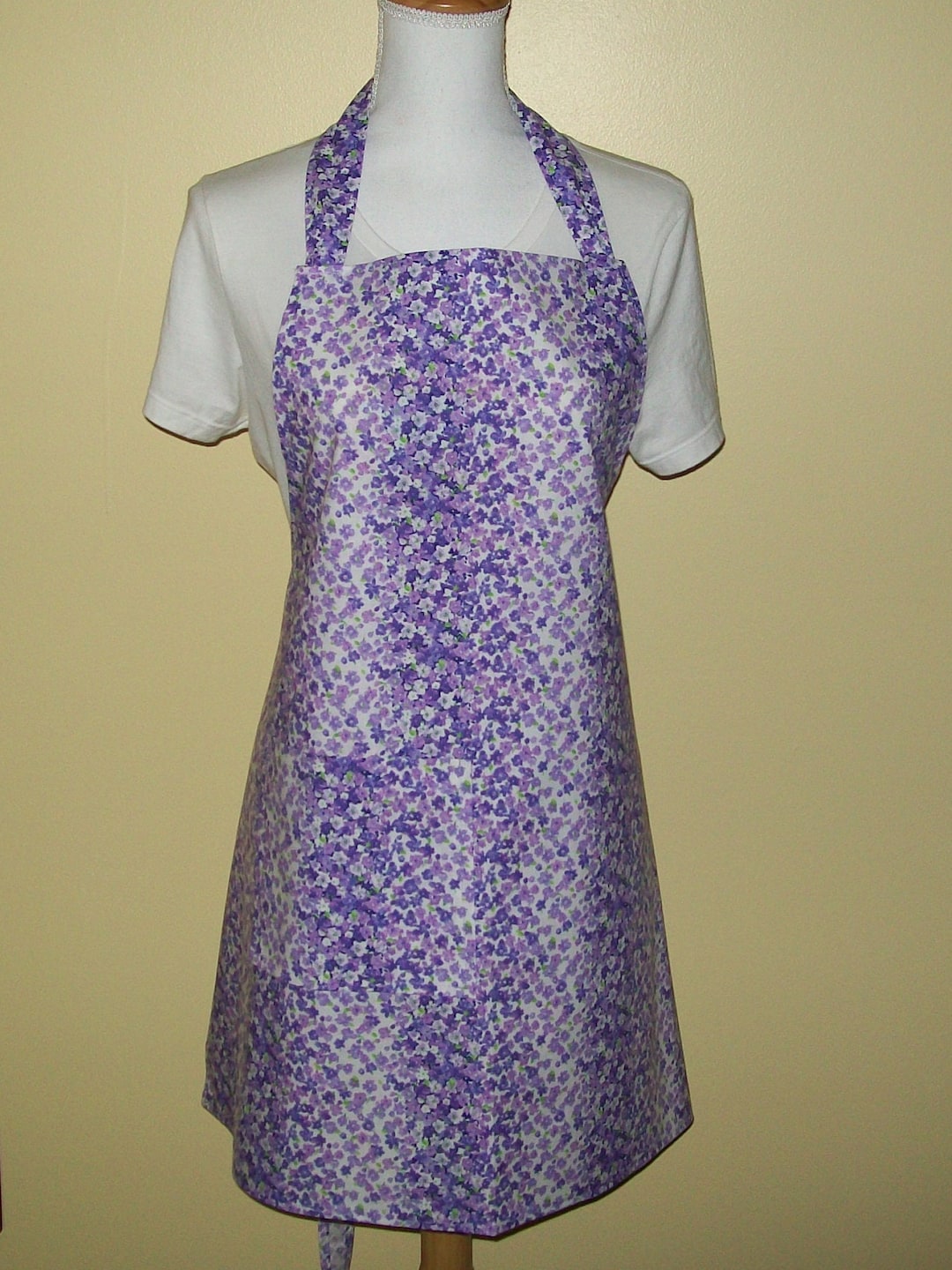 Purple Flowers Handmade Adult Bib Apron With Pocket Washable Reusable ...