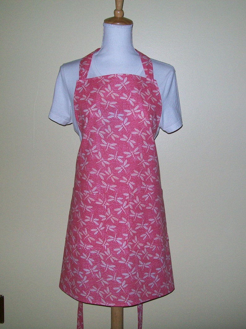 Apron Dragonflies on Peachy Pink Adult Bib Apron 2 Pockets Handmade ...