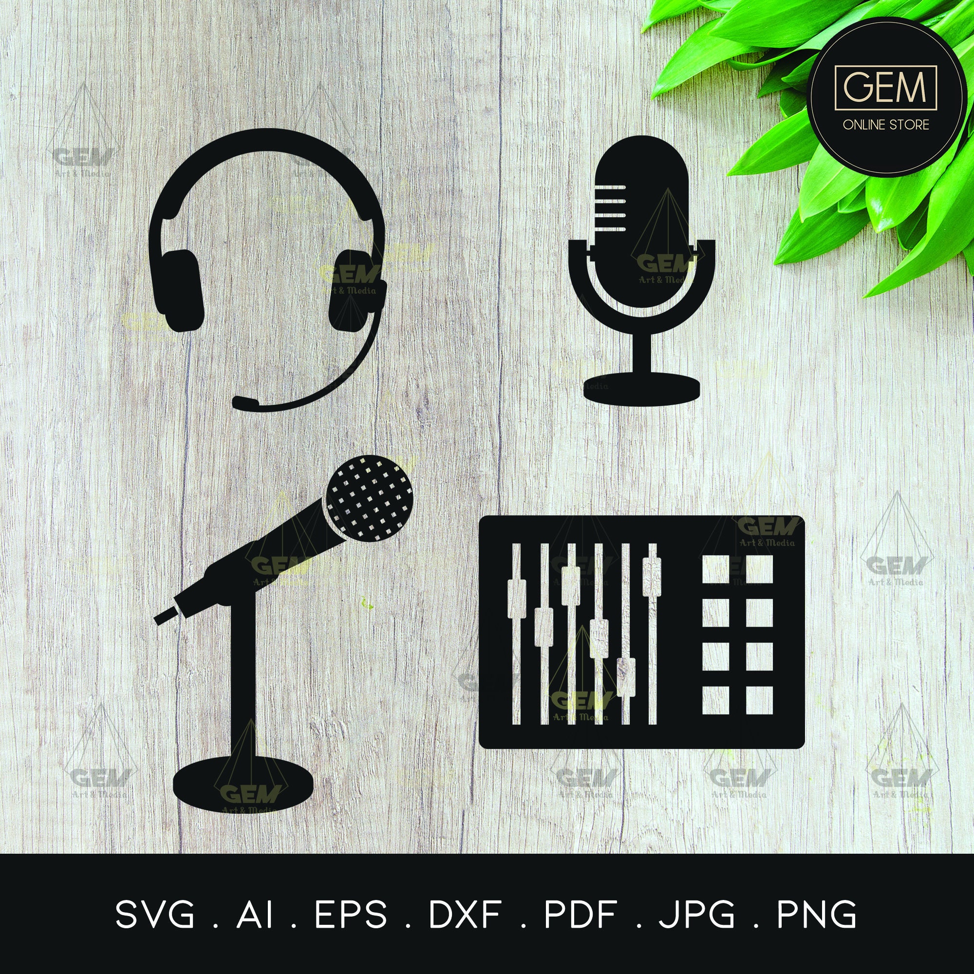 Podcast SVG Bundle Microphones Mics Mic Stand Mixer Headphone SVG Mini ...