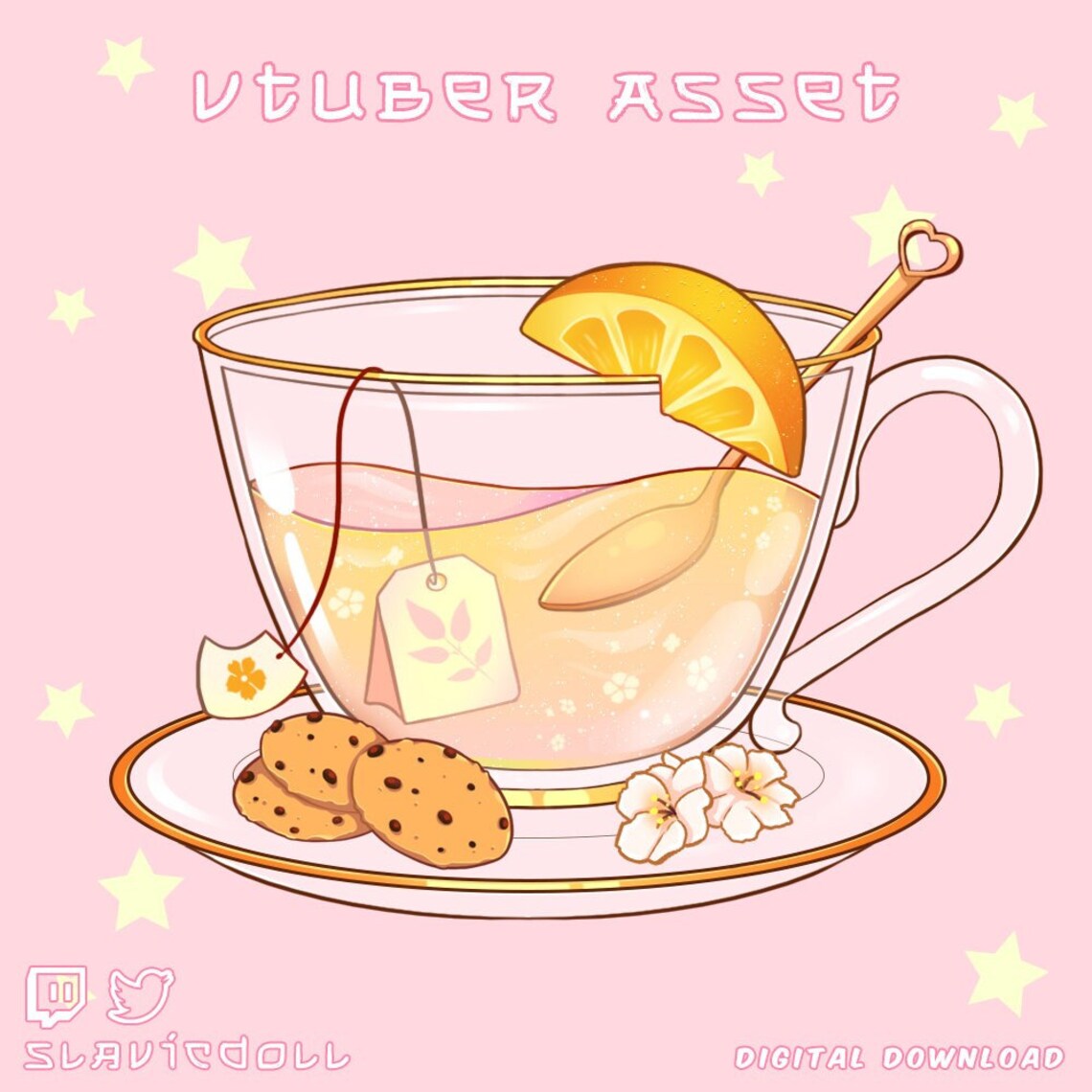 Tea Vtuber Asset Cozy Cute Twitch Overlay / Stream Decoration Elements ...