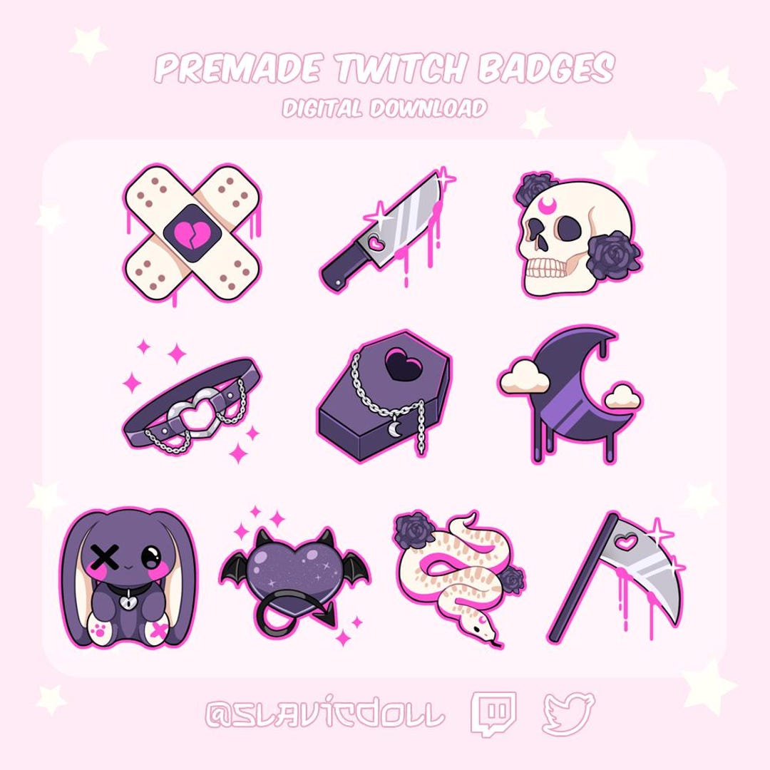 Pink Cute Goth Sub Badges / Bit Badges / Twitch / Discord /emotes Set ...