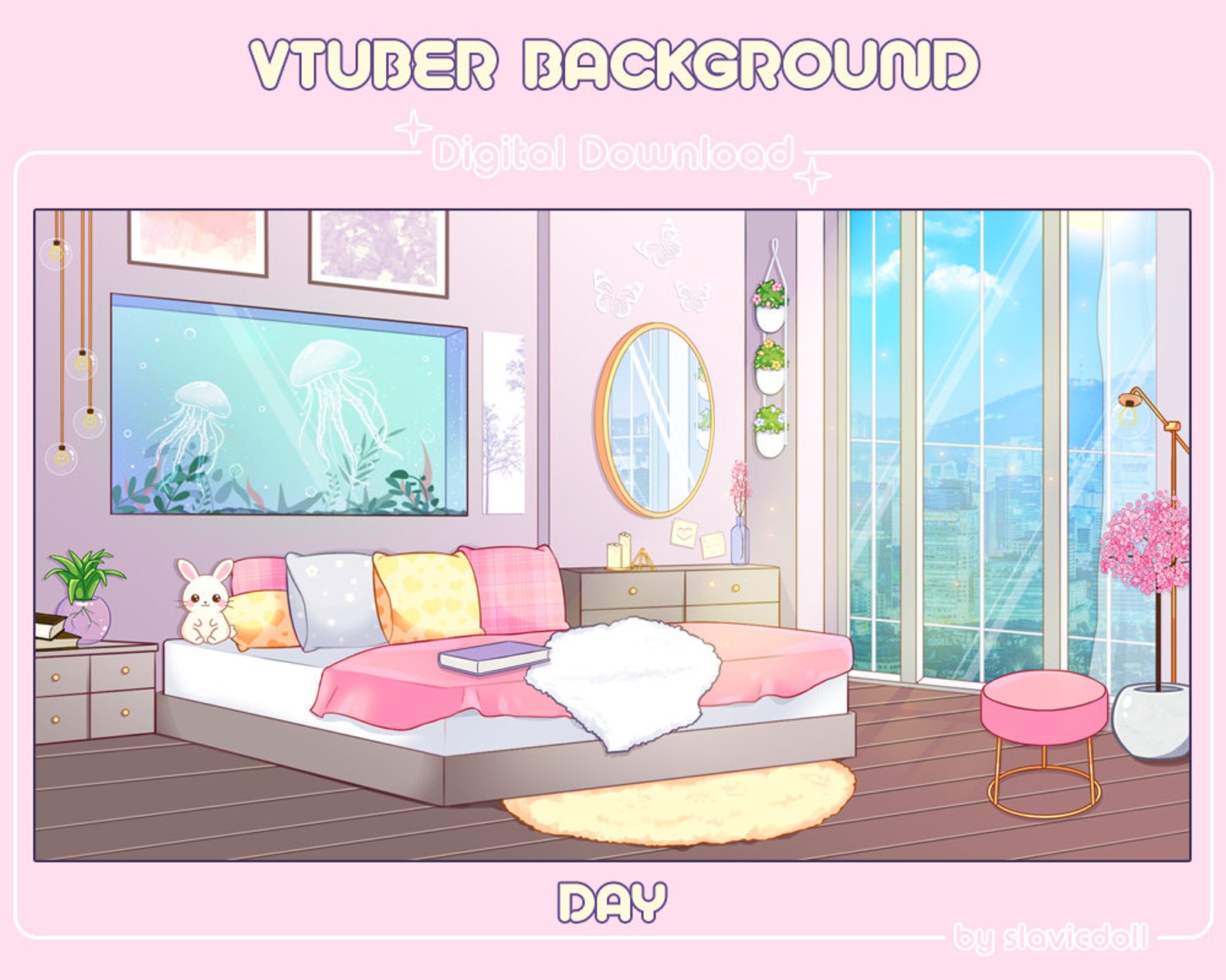 Vtuber Background Room Day Night | Twitch | Streamer Virtual Bedroom ...