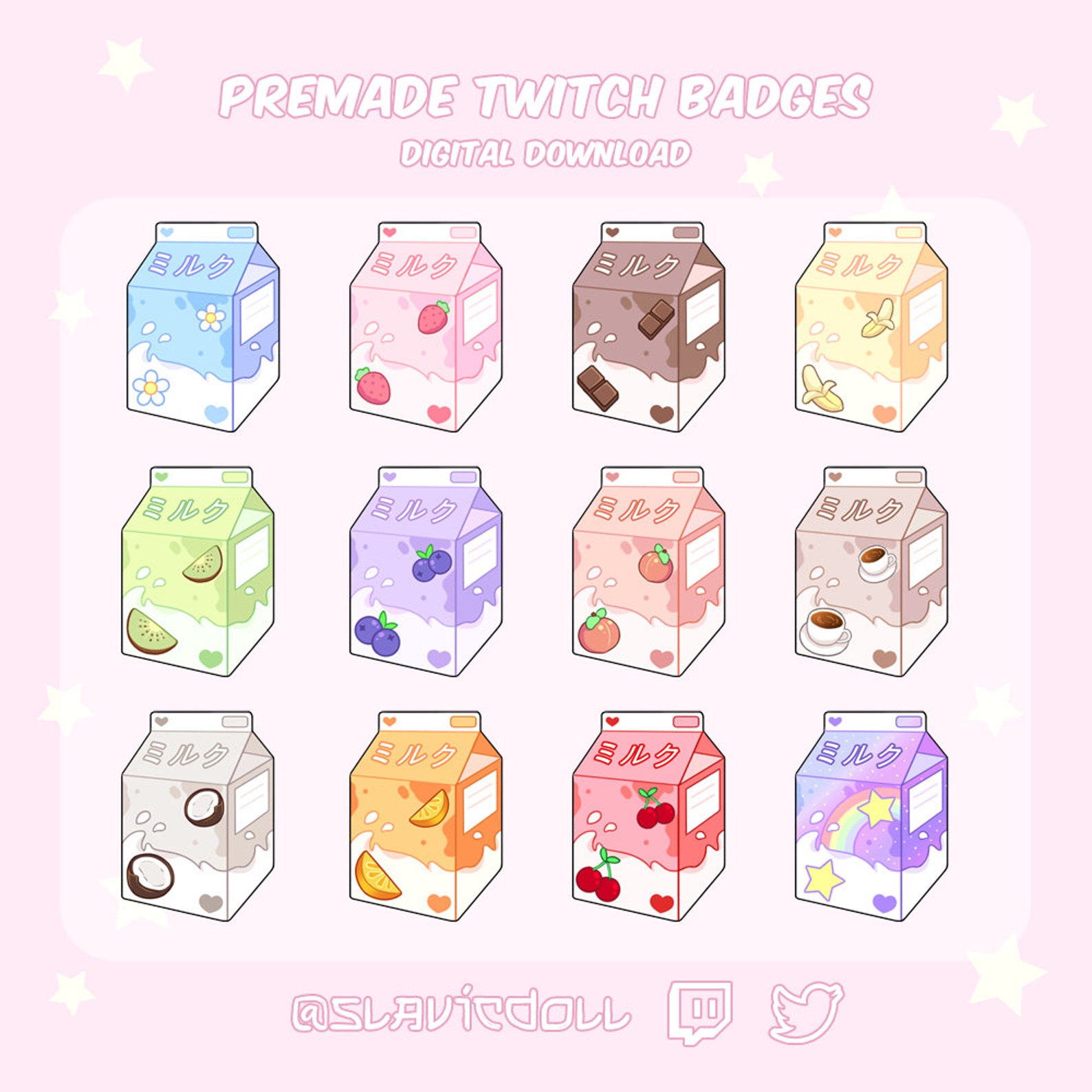 Kawaii Milk Sub Badges / Bit Badges / Twitch / Discord /emotes Set ...