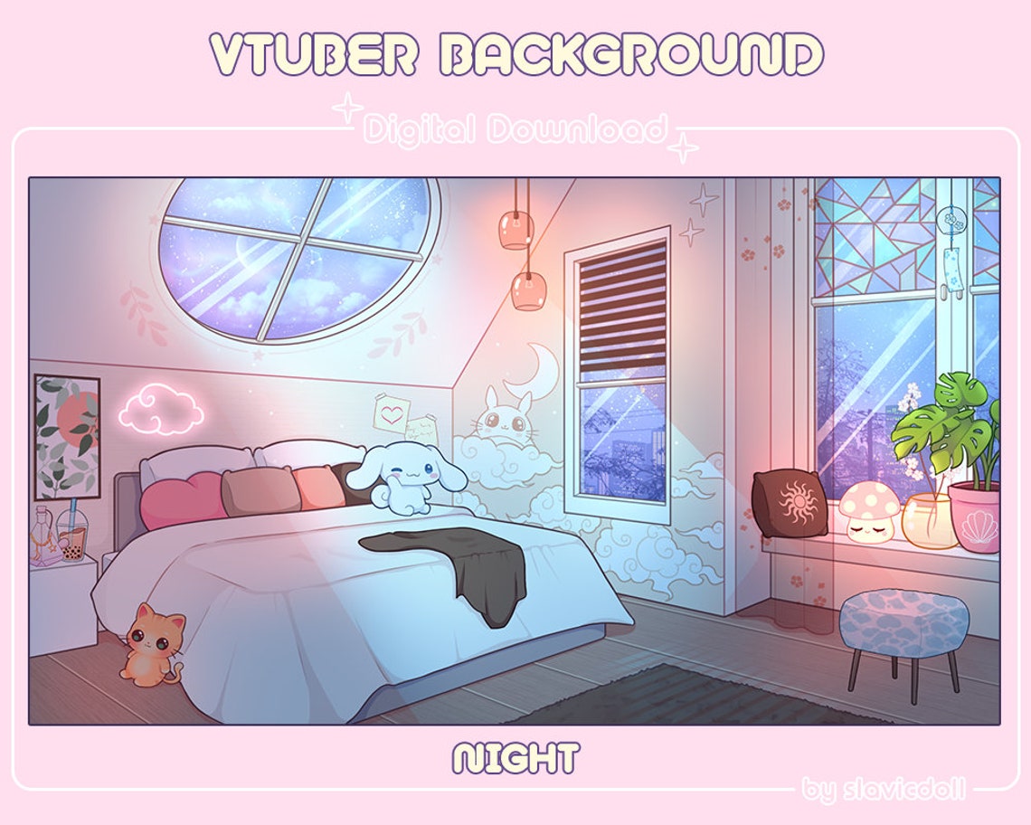 Vtuber Background Room Day Night | Twitch | Streamer Virtual Bedroom ...