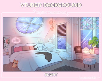 Vtuber Background Room Day Night | Twitch | Streamer Virtual Bedroom | Lo-fi Aesthetics Cozy ...