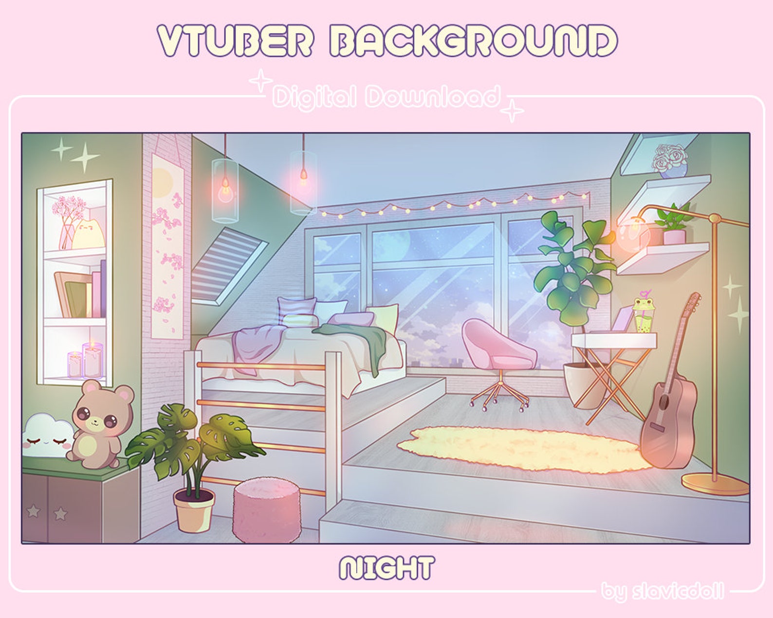 Vtuber Background Room Day Night | Twitch | Streamer Virtual Bedroom ...