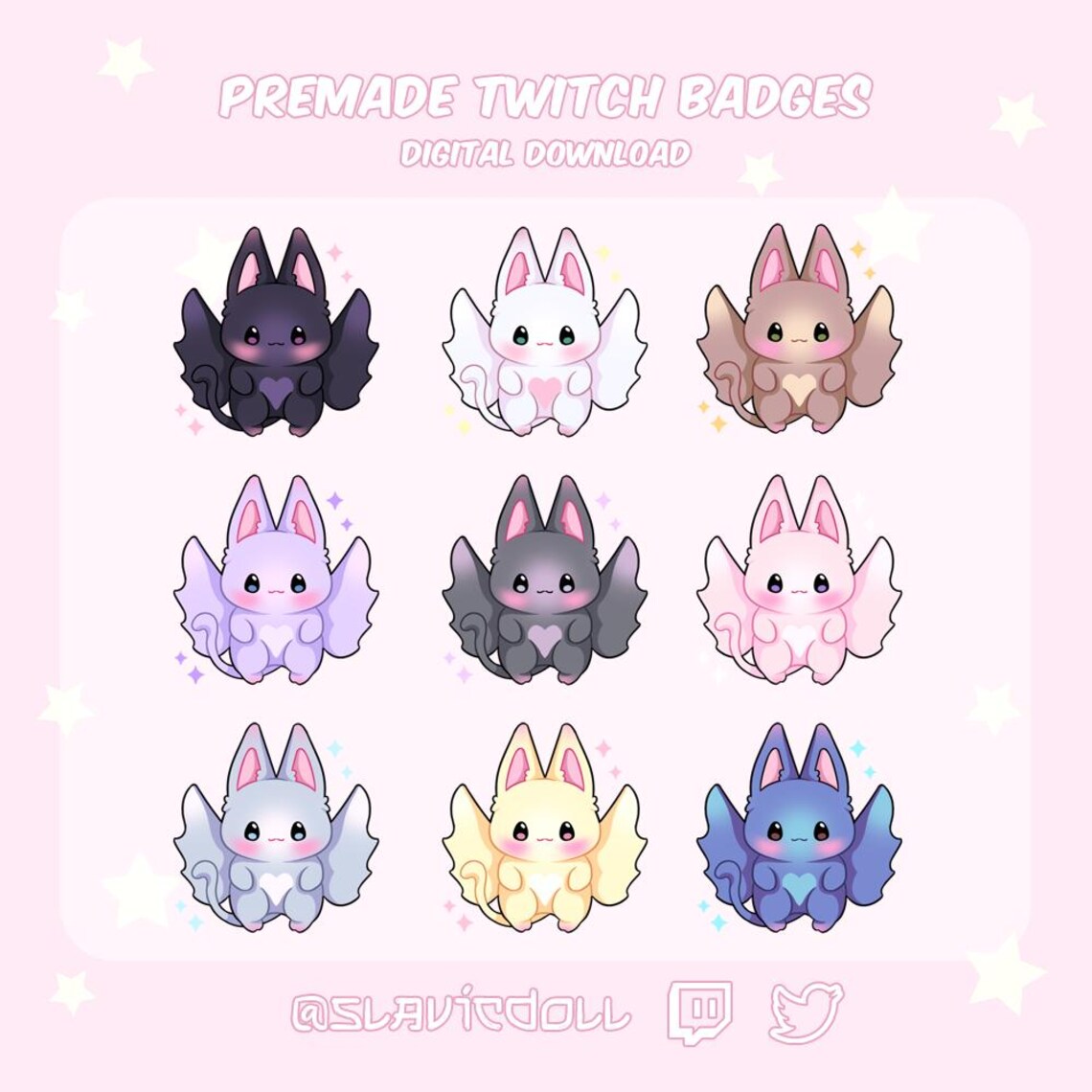 Cute Chibi Bat Sub Badges / Bit Badges / Twitch / Discord /emotes Set ...