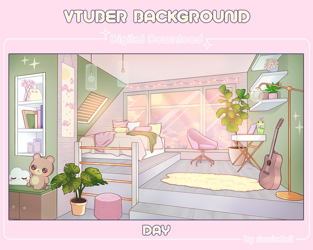 Vtuber Background Room Day Night | Twitch | Streamer Virtual Bedroom | Lo-fi Aesthetics Cozy ...