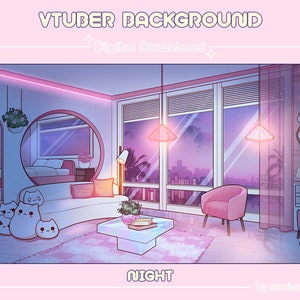 Pink Dream Vtuber Background Room Day Night | Twitch | Streamer Virtual ...