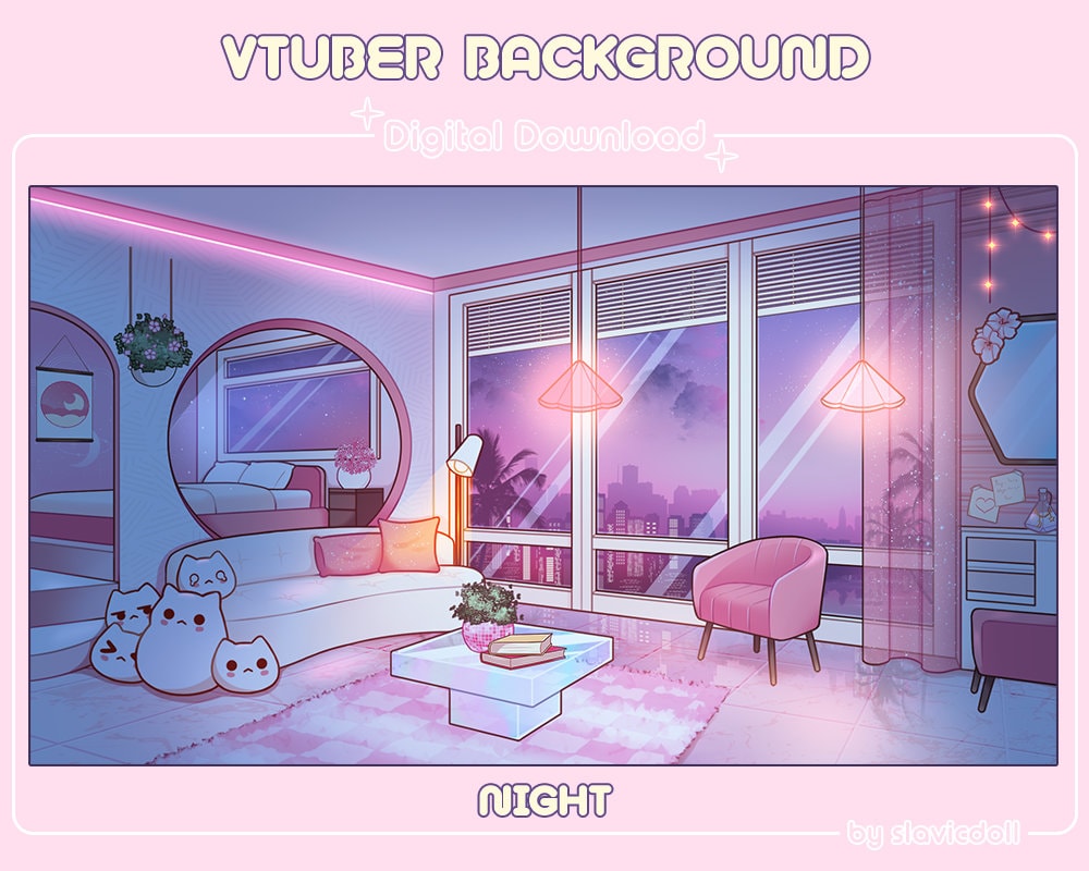 Pink Dream Vtuber Background Room Day Night | Twitch | Streamer Virtual Bedroom | Lo-fi ...