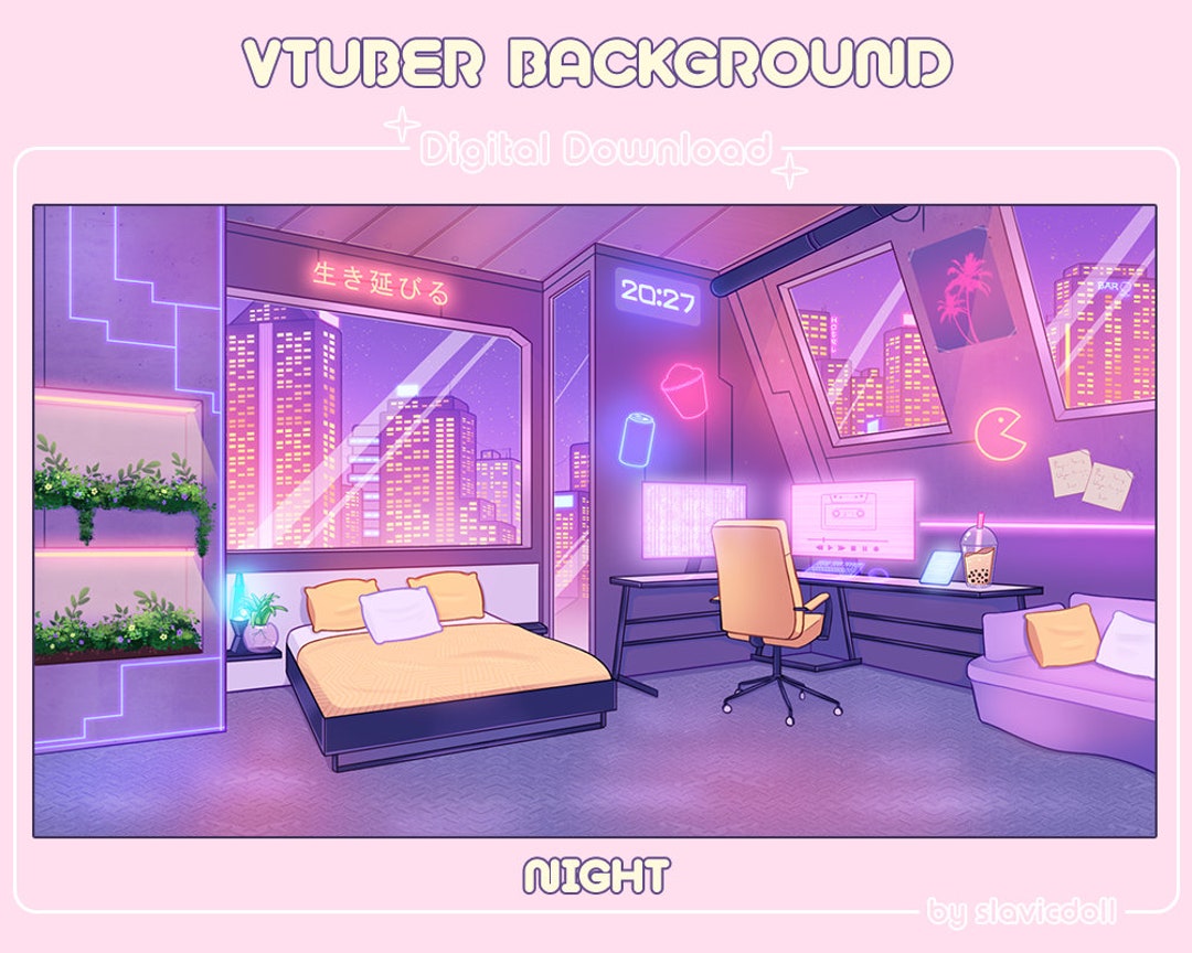 Vtuber Background Room Day Night | Twitch | Streamer Virtual Bedroom | Lo-fi Aesthetics ...