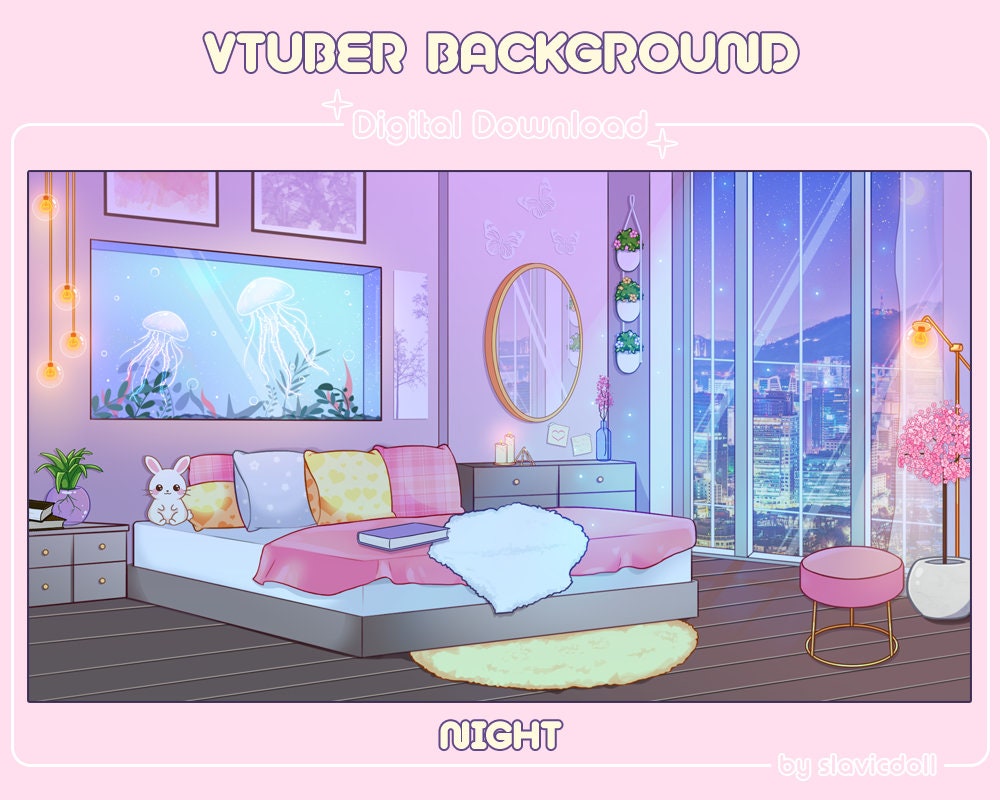 Vtuber Background Room Day Night | Twitch | Streamer Virtual Bedroom ...