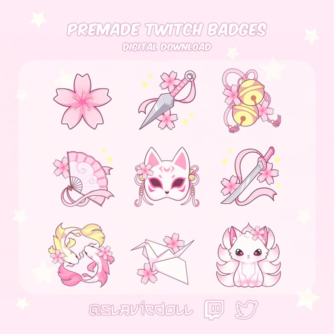 Japanese Sakura Sub Badges / Bit Badges / Twitch / Discord /emotes Set ...