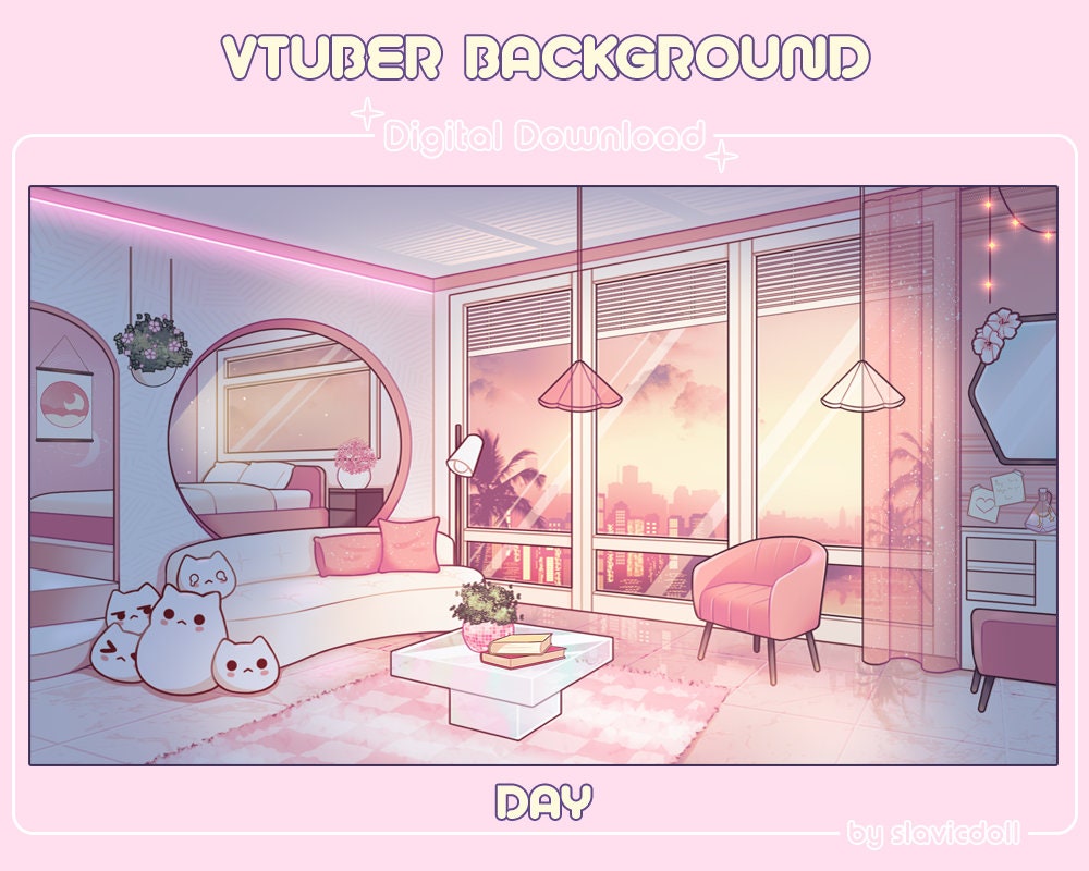 Pink Dream Vtuber Background Room Day Night | Twitch | Streamer Virtual ...