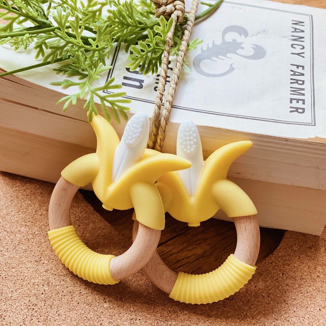 Banana Teether Baby Toothbrush Baby Teether Natural Wood - Etsy Israel