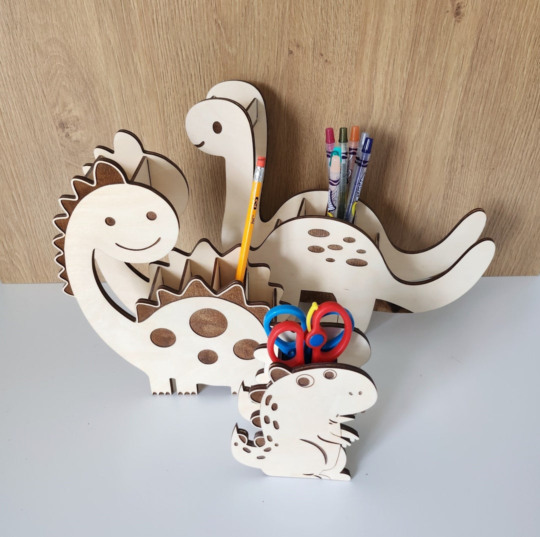 Wooden Dinosaur Pencil Holder Organizers - Etsy