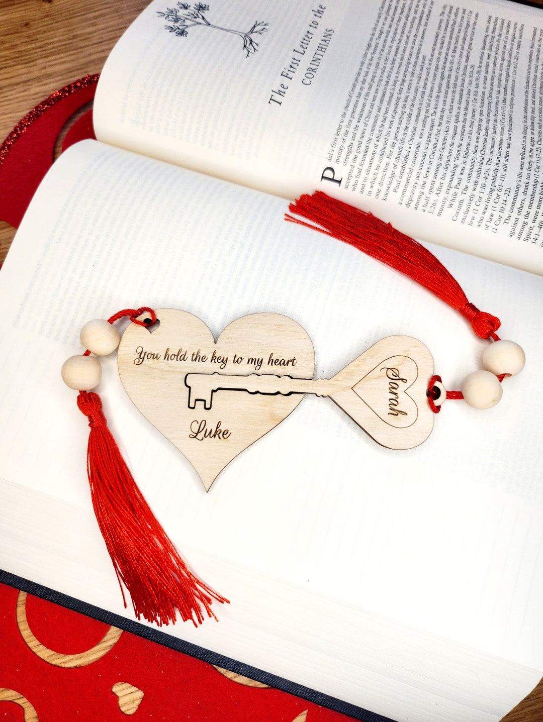 Key to My Heart Bookmark, Couple's Gift Set, Personalized Wood Bookmark ...
