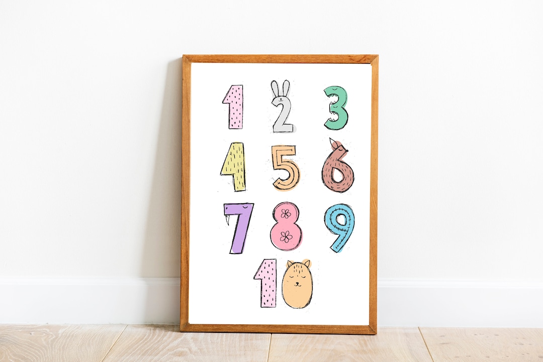 Animal Number Poster/kids Number Poster/number Art Print/nursery Wall ...