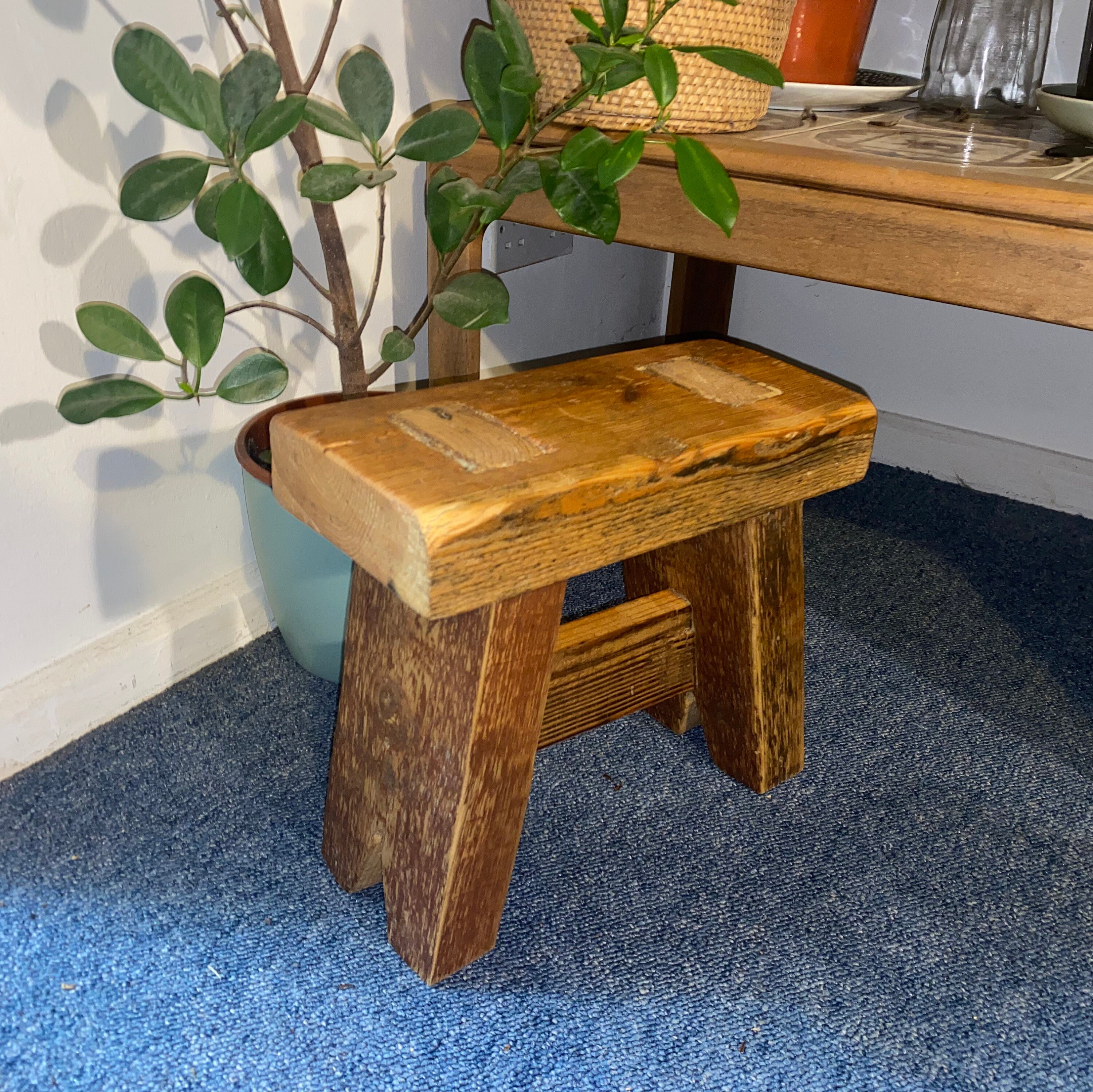 Handmade, Hand Carved Rustic Wooden Milking Stool Made, Primitive Old ...