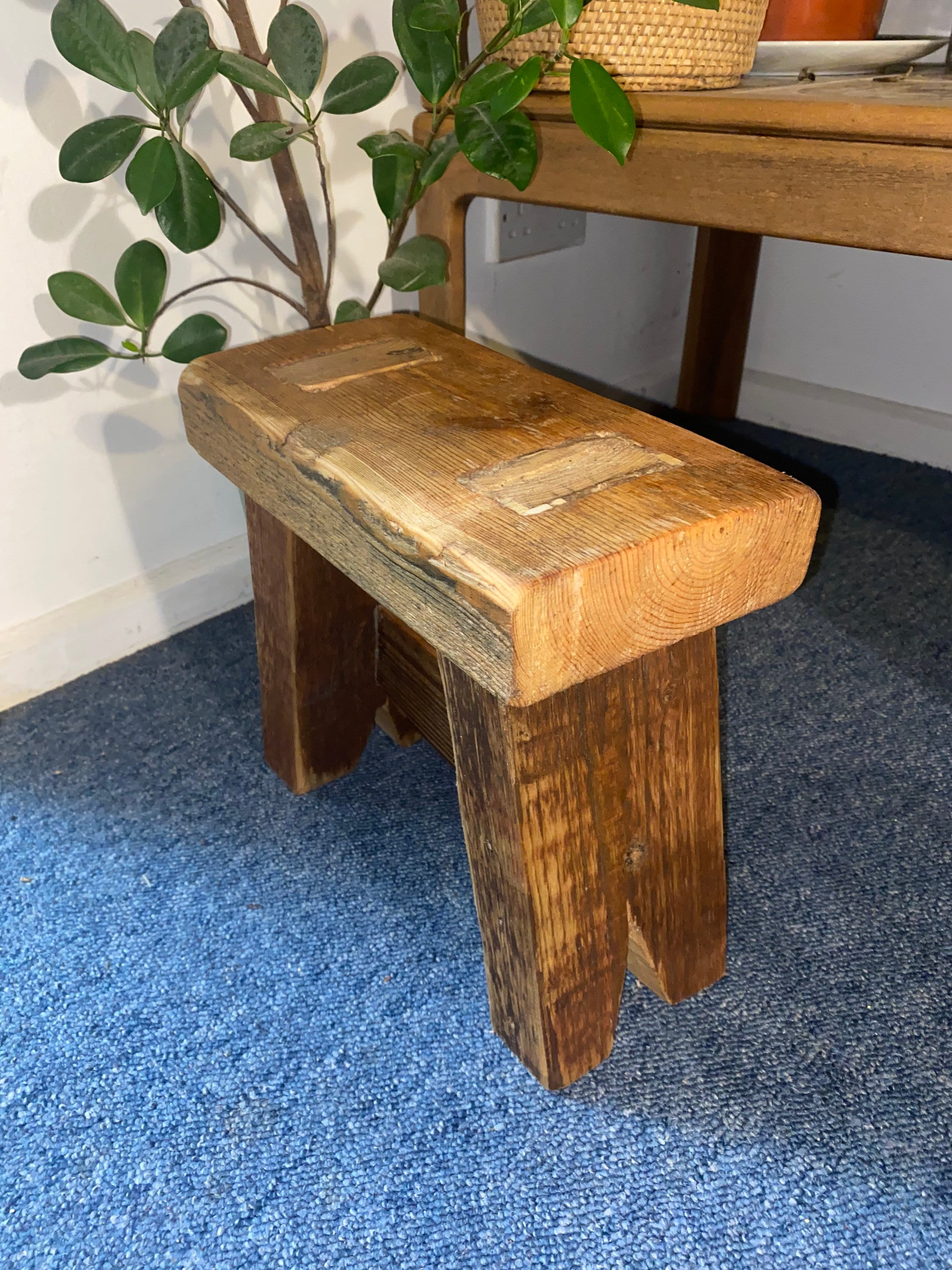 Handmade, Hand Carved Rustic Wooden Milking Stool Made, Primitive Old ...